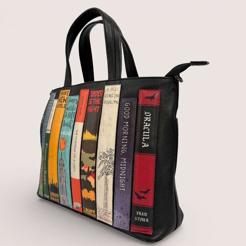 YOSHI Black Bookworm Black Genuine Leather Grab Bag Shoulder Bag 13 X 9 ...