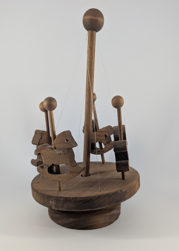 Vintage Handcrafted Wooden REINDEER W/ SLED Carousel String Merry Go ...