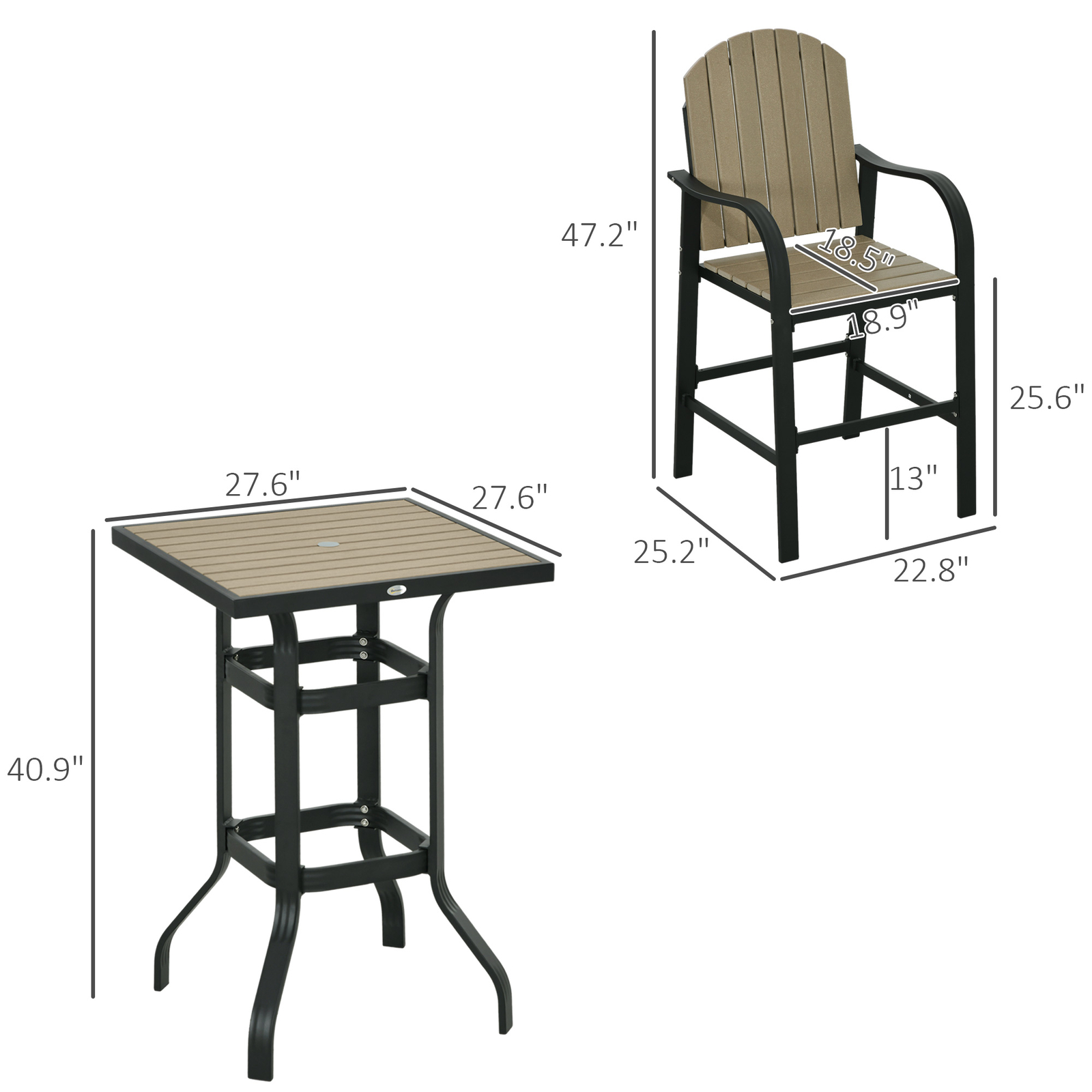 Outsunny 3 Piece High Top Patio Table and Chairs Set with Umbrella Hole ...