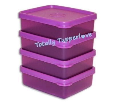 Tupperware Mini Square Aways Set of 4 Square Round Keepers Small Purple ...