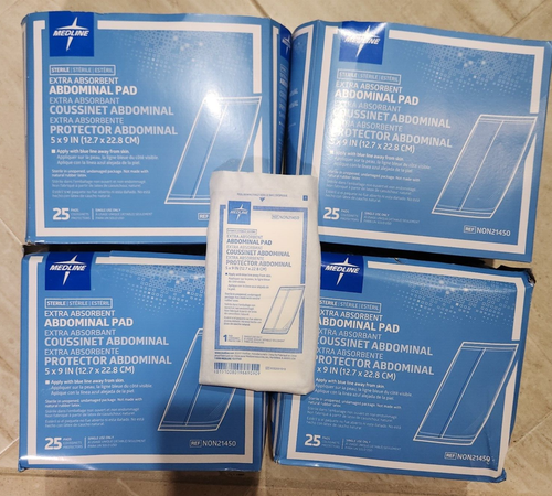 Case of 4 Midline Abdominal Pads Sterile 5x9 in EXTRA ABSORBENT 25 Ct ...