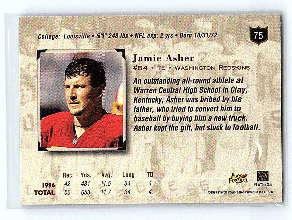 1997 Absolute Beginnings Jamie Asher Washington Redskins #75 | eBay