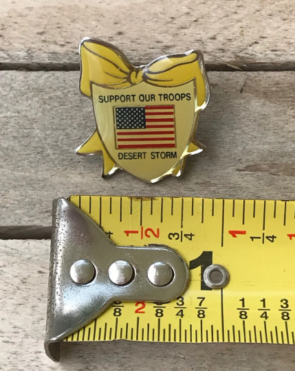 Desert Storm Support Troops Pin American Flag Ribbon Shield lapel / hat ...