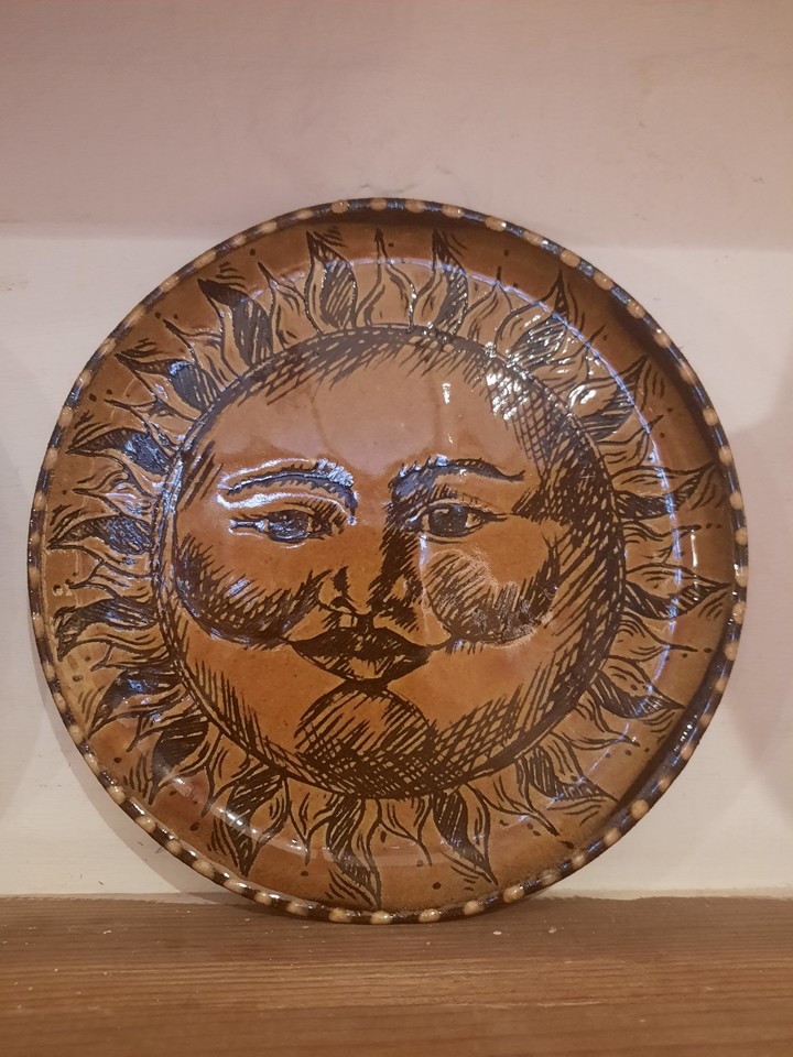 Studio Pottery Plates Sun Face Moon Devon Slipware Sgraffito Astrology ...