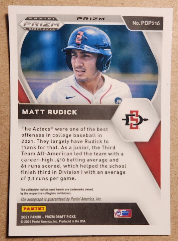 2021 Panini Prizm Draft Picks Matt Rudick Auto | eBay