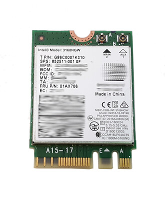 HP Intel 3168NGW WiFi BlueTooth PCI-E LAN Wireless WLAN G86C0007K310 ...
