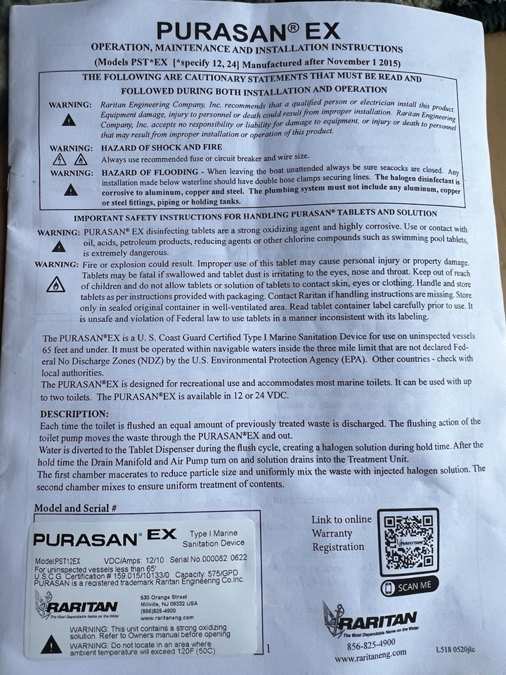 Raritan Purasan EX Treatment System Pressurized Fresh Water 12V | eBay