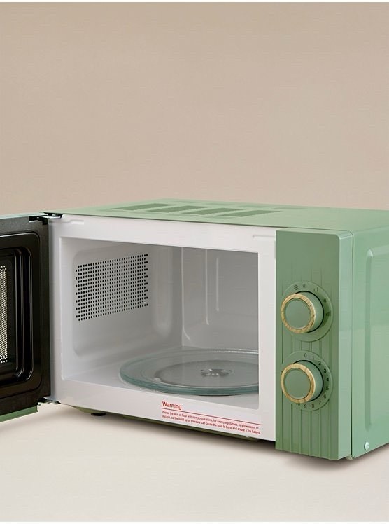 Scandi Green Manual Microwave 17L Kitchen Appliance 700W Wood Affect ...