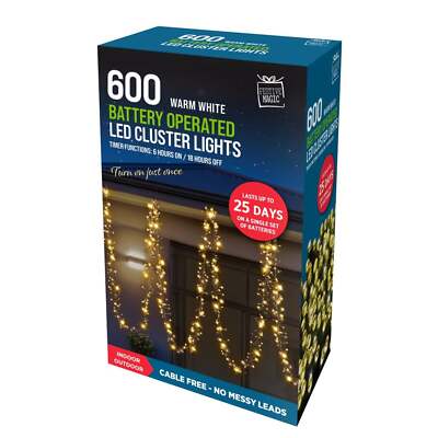 Festive Magic 600 Warm White Battery Operated LED Cluster Christmas ...