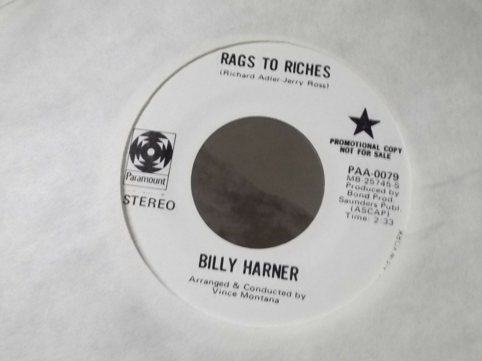 45W*PROMO*BILLY HARNER RAGS TO RICHES X 2 ON PARAMOUNT RECORDS | eBay