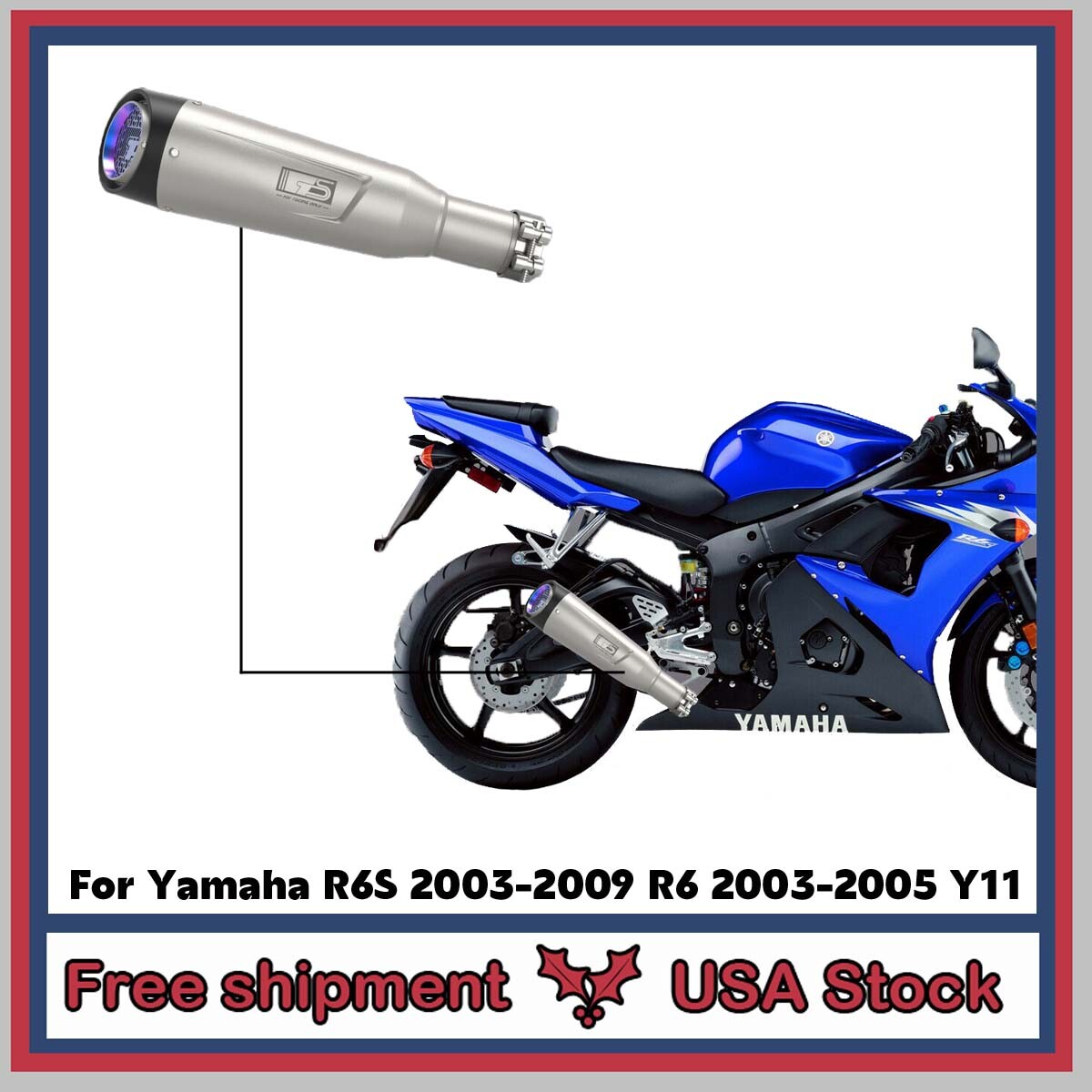 Slip on Exhaust Muffler Mid Pipes For Yamaha R6S 2003-2009 R6 2003-2005 ...