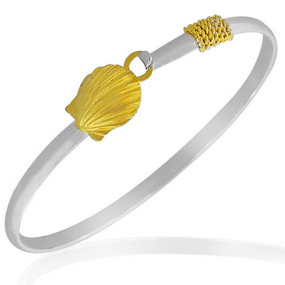 Sterling Silver Yellow Gold Two-Tone Seashell Classic Oval Bangle ...
