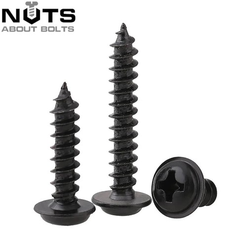 POZI FLANGE HEAD SELF TAPPING SCREWS BLACK BS 4174 FLANGED TAPPERS No.6 ...