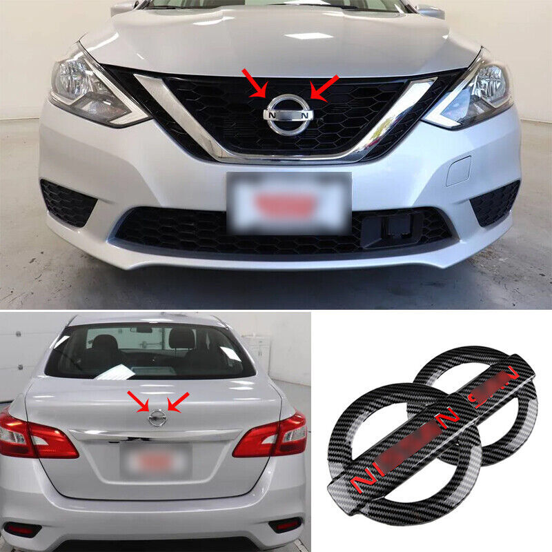 For Nissan Sentra 2013-2019 Carbon Fiber Red Letters Front Rear Back ...