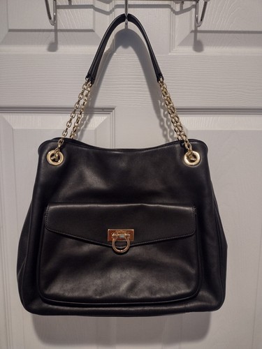 Salvatore Ferragamo Sheba Black Leather Handbag Shoulder Bag Chain ...