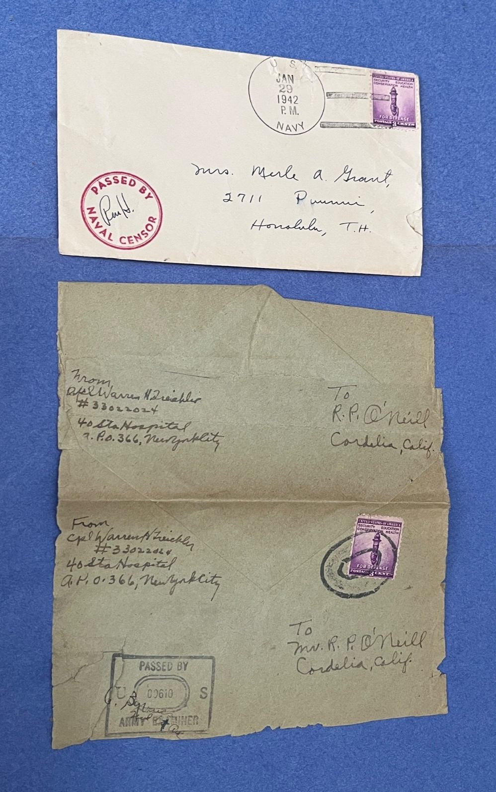 x2 WWII CENSOR 3c DEFENSE US NAVY + APO 366 ARMY ! WORLD WAR II COVERS ...