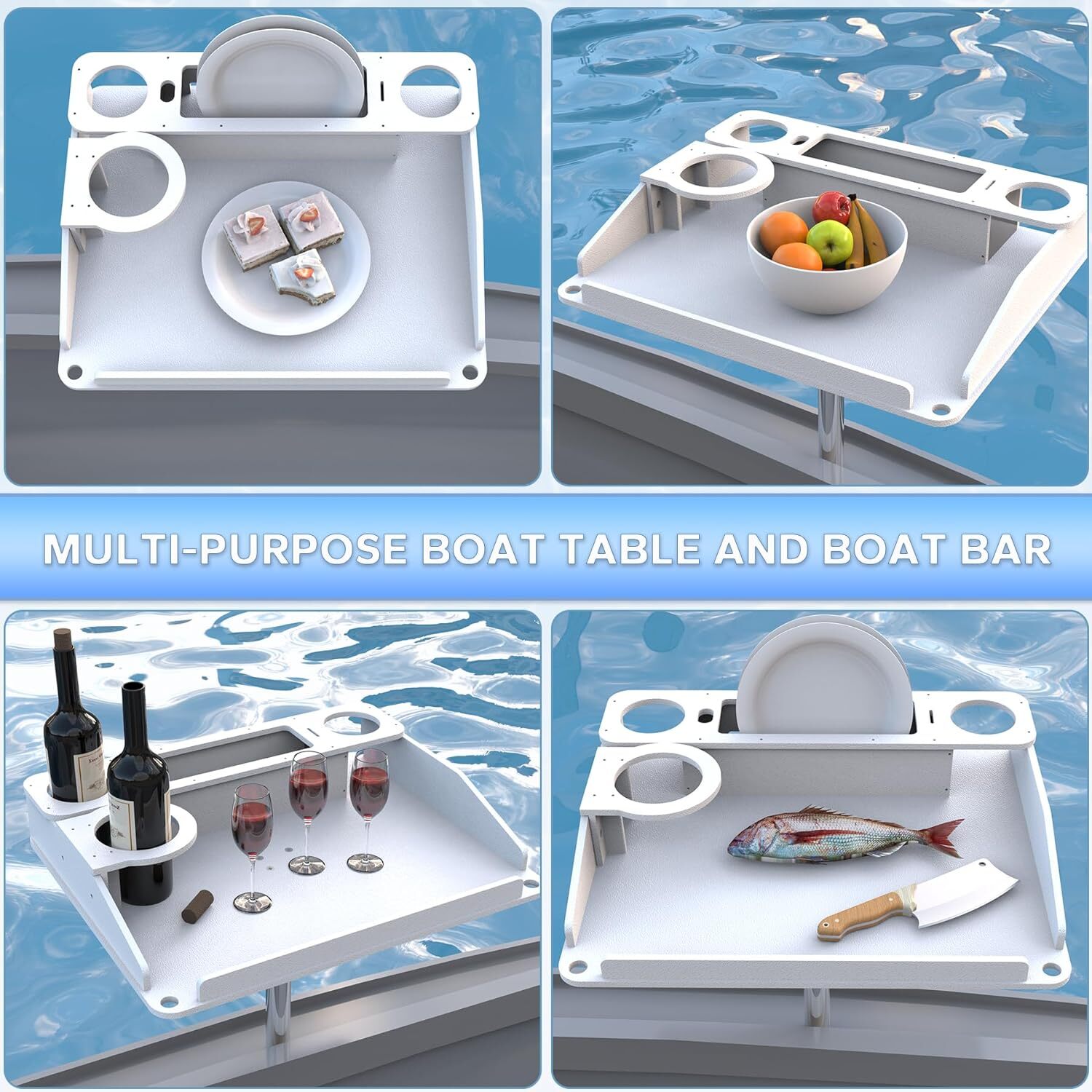 Utility Boat Table w/Rod Holder Mount Portable Boat Caddy Organizer ...