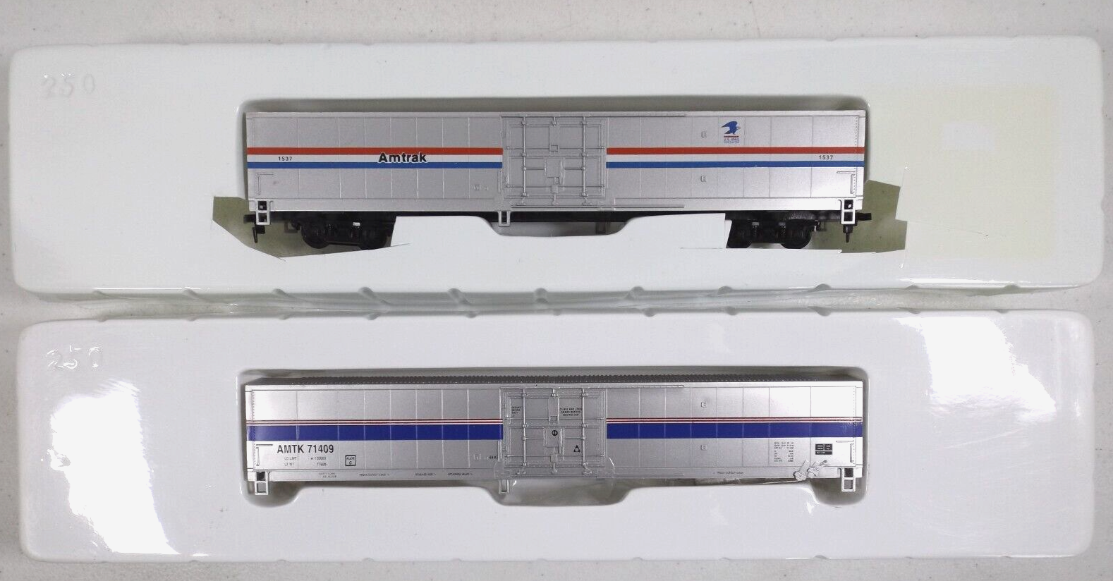 (2) HO Con-Cor Amtrak mail handling cars in original boxes (lot 127) | eBay