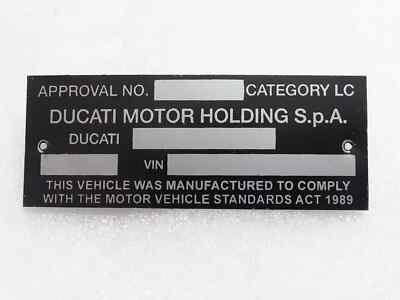 Ducati Black Aluminium Data Plate ID Tag Frame Vintage New Motorcycle ...