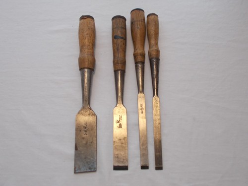 Vintage Lot Set of 4 Buck Bros Chisels Wood Working 5" Blades 7/16 1/2 ...