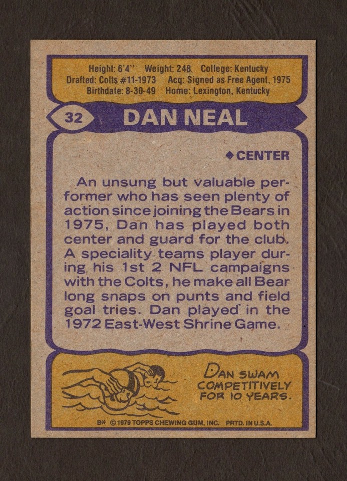 1979 Topps Football Card #32 Dan Neal - Chicago Bears | eBay