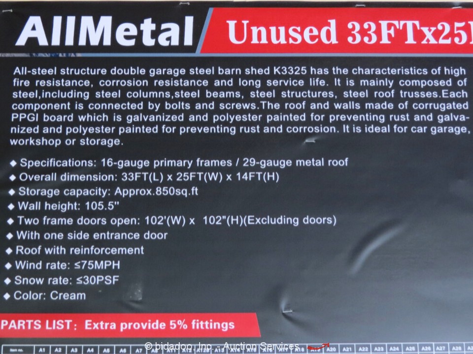 AllMetal K3325 33' x 25' Double Garage Steel Shed Metal Building ...