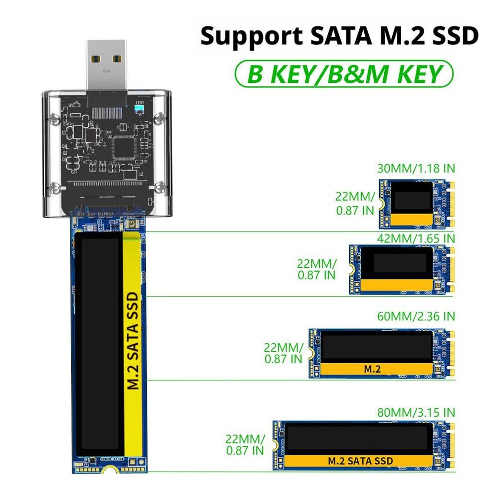 USB Interface M.2 SATA SSD Enclosure with Transparent Display R2A5 ...