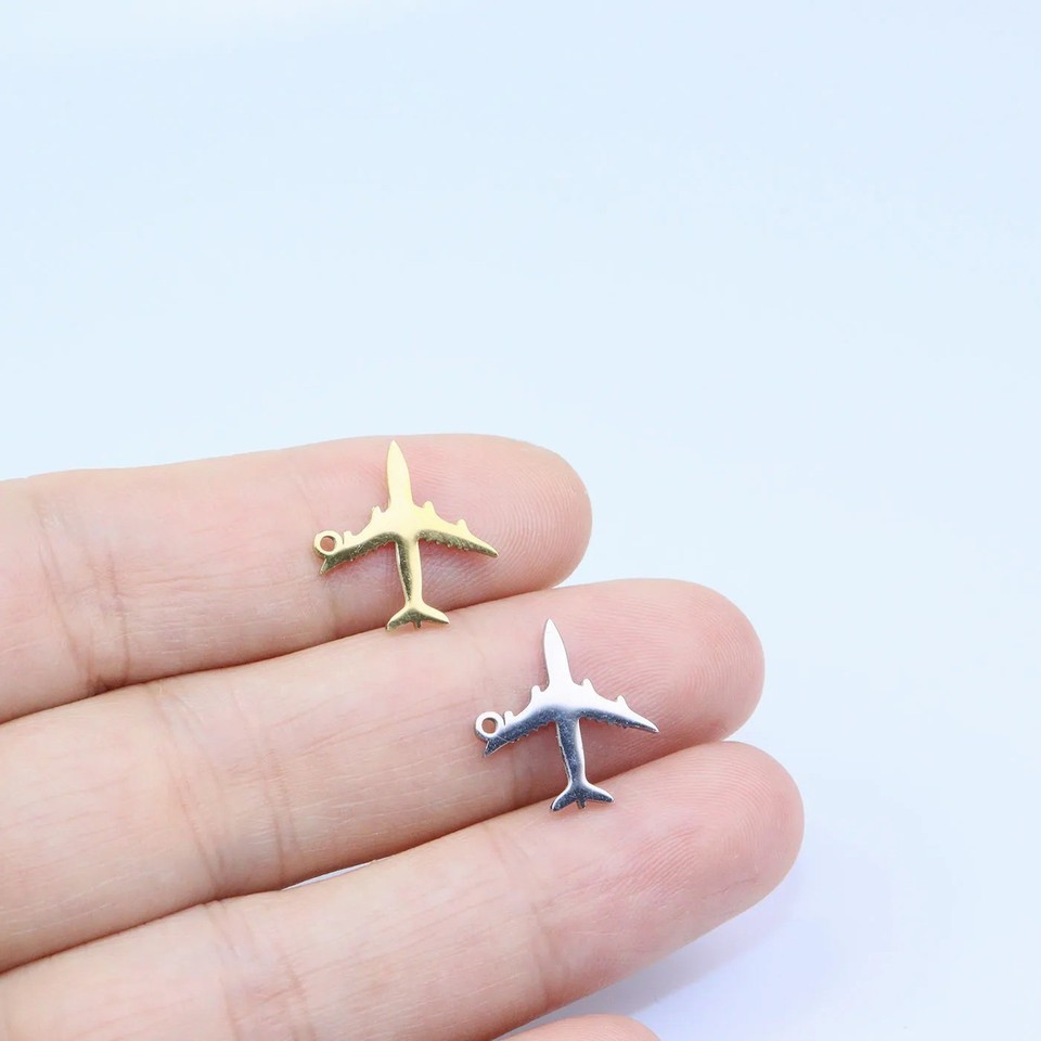 10pcs 304L Stainless Vacuum Plated Antiallergy Mini Air Plane Charms ...
