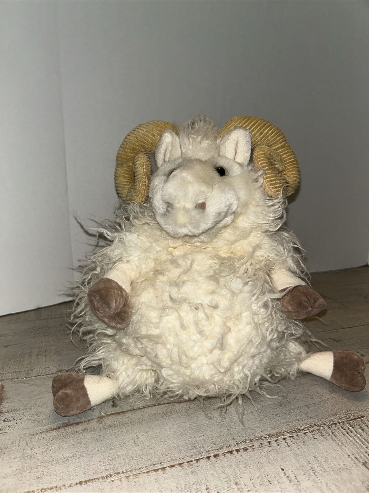 Folkmanis Fluffy Ram Hand Puppet 12” Plush Big Horn Sheep Sherpa ...
