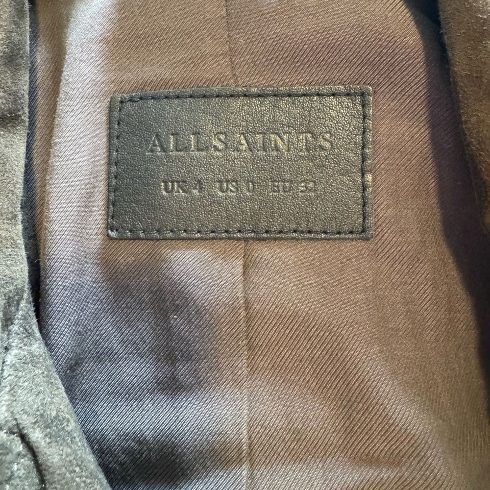 All Saints Hitchen Leather Biker Jacket in Graphite Brown Womens Size ...