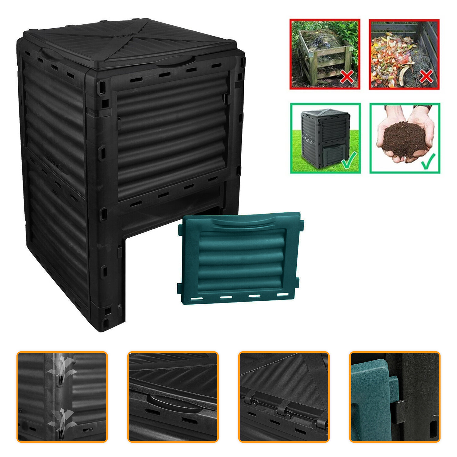 300l Garden Composter Eco Compost Coverter Recycling Soil Storage Bin ...