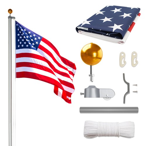 30FT Flag Pole Kit 5x3 US Flag Sectional Aluminum Extra Thick Flagpole ...