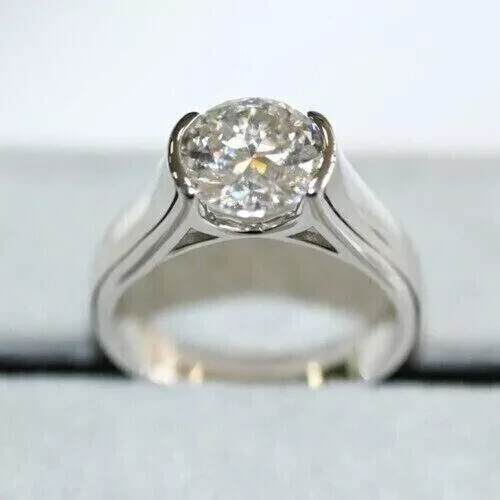 2Ct Round Cut Simulated Diamond Bezel Set Engagement Ring 14K White ...