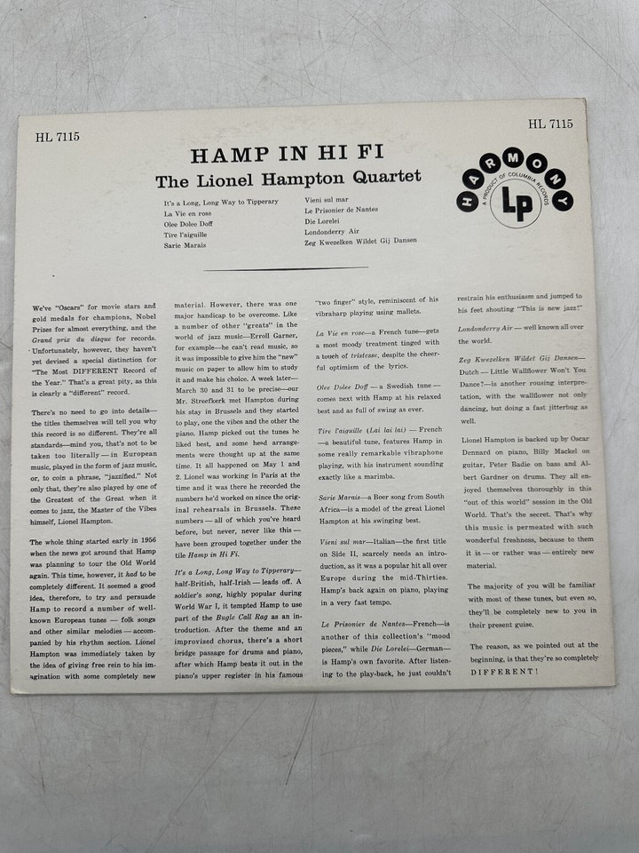 The Lionel Hampton Quartet Hamp In Hi Fi Harmony HL 7115 EX/NM | eBay