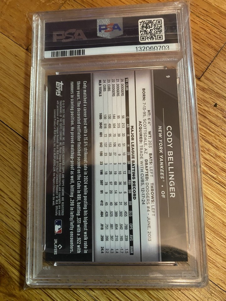Cody Bellinger 2025 Topps Chrome Black Blue Lava #9 87/150 PSA 10 NY ...