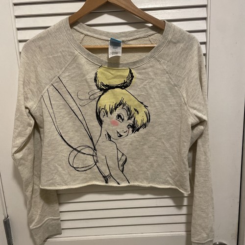 Disney Cropped Tinkerbell Grey Sweatshirt Size L | eBay