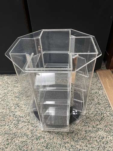 Vintage Rotating Acrylic Counter Top Jewelry Display Case 13” no key ...