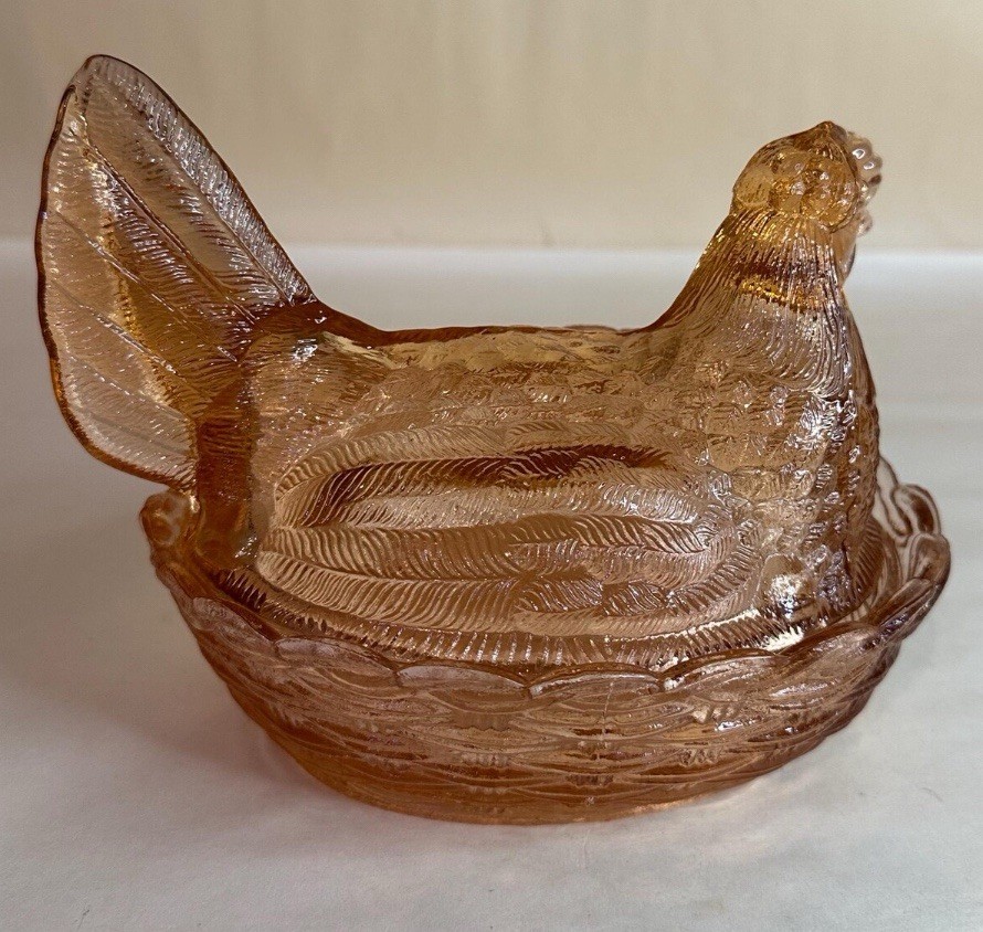 Vintage 6 Inch Pink Amber Hen On Nest Nesting Hen Chicken Depression ...