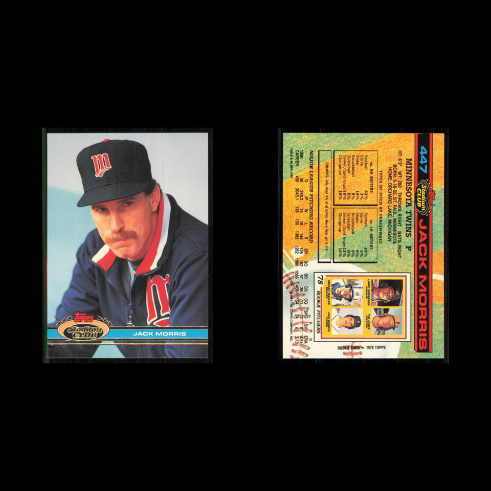 Jack Morris #447 1991 Topps Stadium Club Minnesota Twins Baseball Card ...