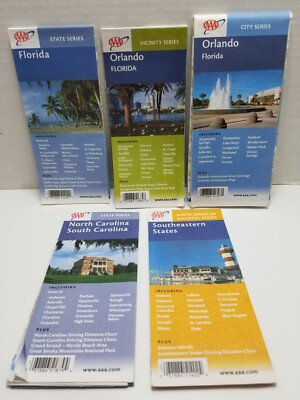 AAA map Lot Of 5 Florida Orlando North & South Carolina Southern States ...