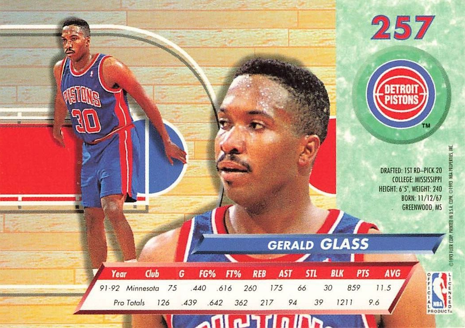1992 Ultra #257 GERALD GLASS Detroit Pistons | eBay