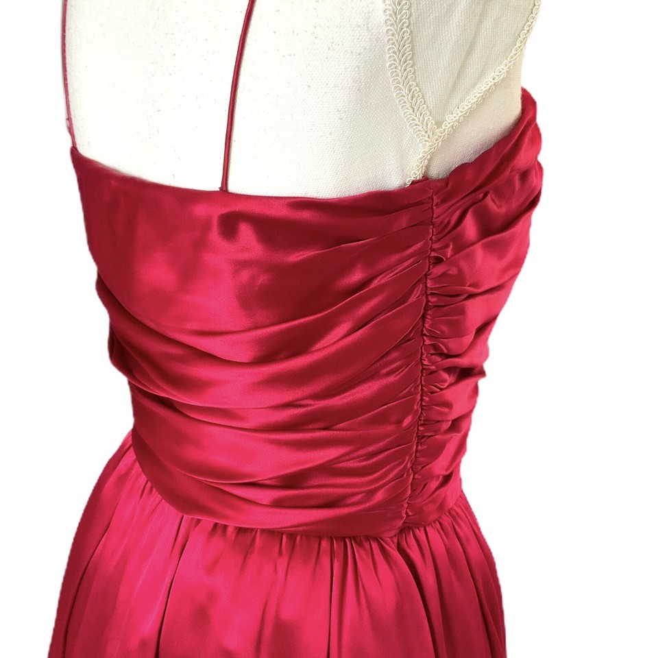 Vintage 1980s 80 Womens Dress Red Ruched Silk Crinoline Retro ...
