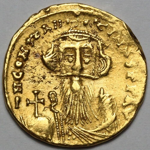 BYZANTINE COIN-GOLD SOLIDUS-CONSTANS II-CIRCA 641-668 AD-MINT MARK BOΠΚ ...