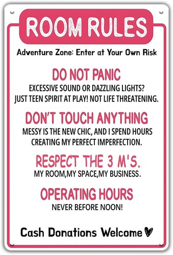 YOYI ART Room Rules Sign for Teen Girls - Cute Pink Cool Preppy White ...