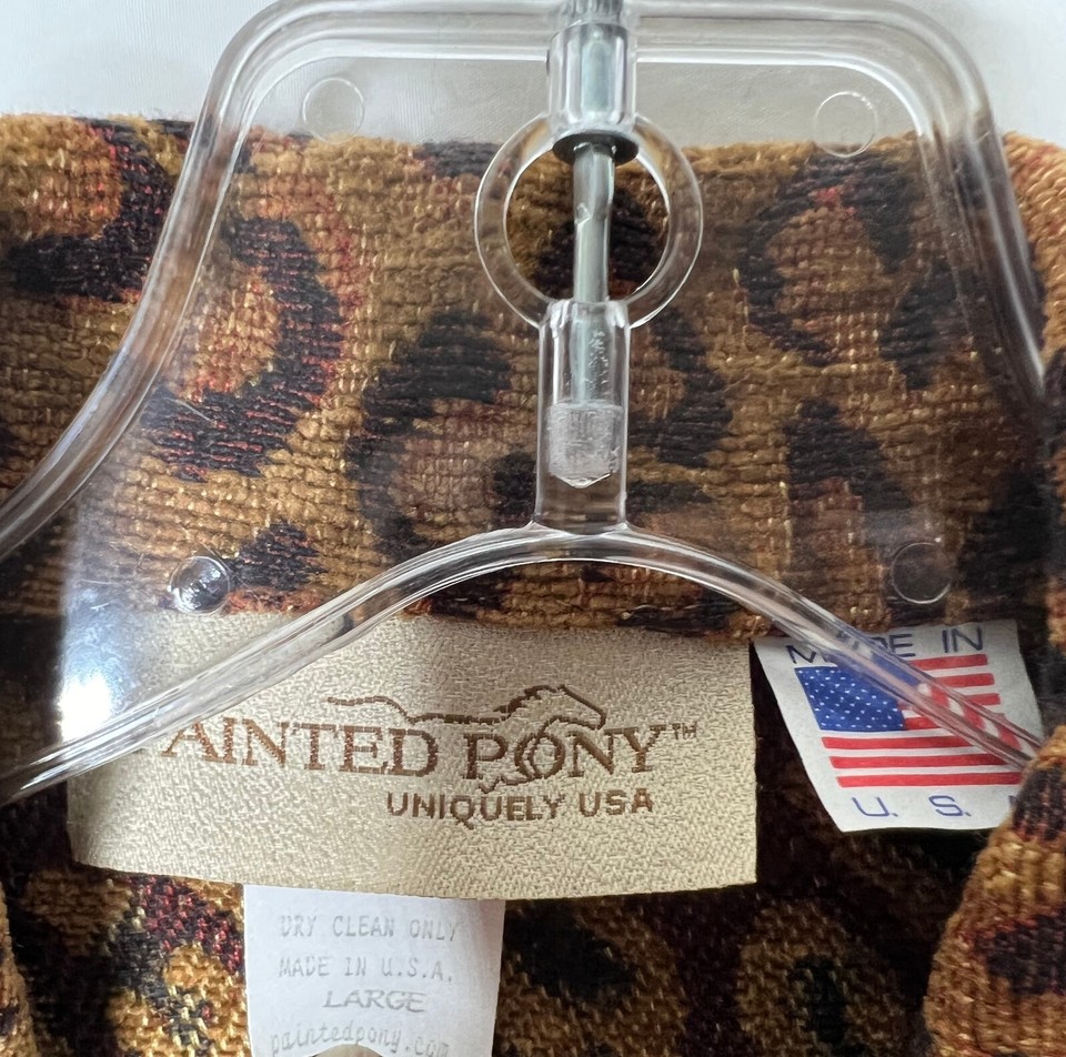 Vtg Painted Pony Women’s Jacket Lg Tapestry Leopard Accent Buttons ...