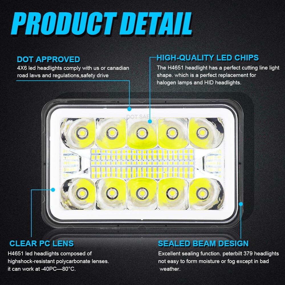 4Pcs 4x6" Inch LED Headlights HI/LO/DRL For 60/80 Series H4656/H4651 ...