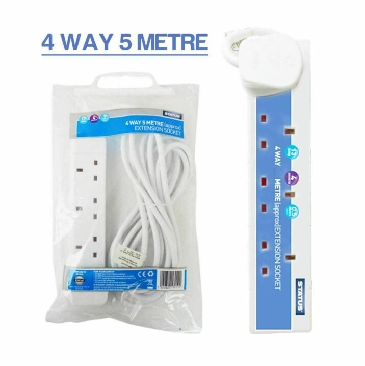 Electric Extension Lead 5m Long 4 Way/4 Outlets Multi Socket For Home ...