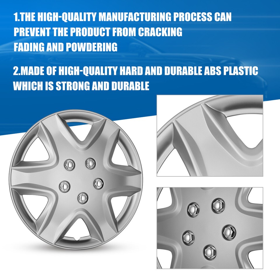 14" Set of 4 Silver Wheel Covers Snap On Full Hub Caps fit R14 Tire ...