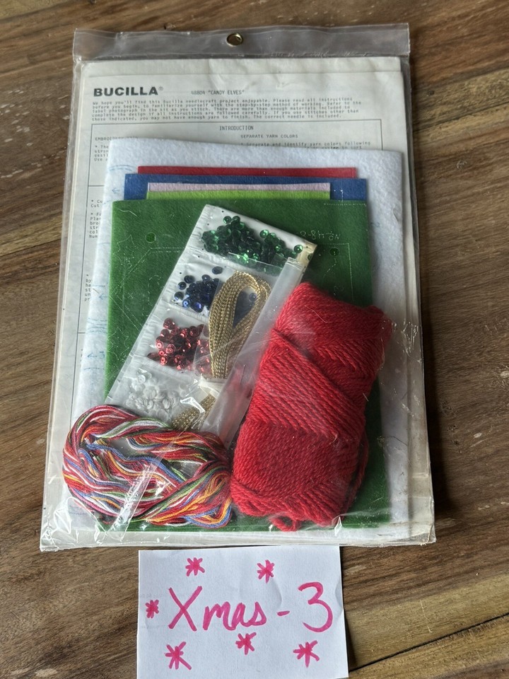 NEW! Vintage Bucilla “Candy Elves” Set Of 4 Felt Sequin Stitchery ...