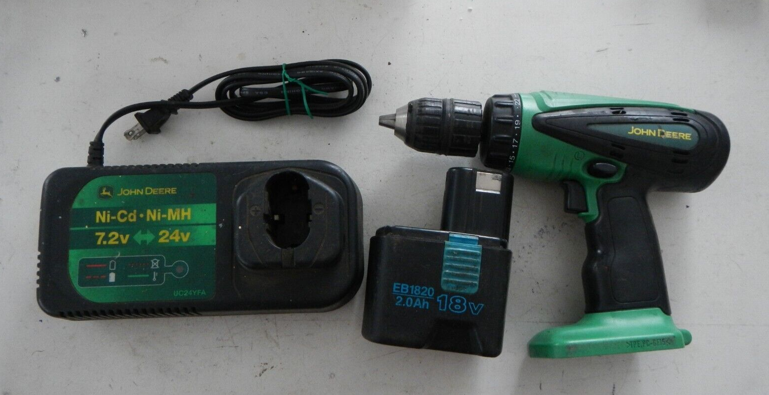 John Deere Cordless Drill w/ Battery Charger 18v Collectible | eBay
